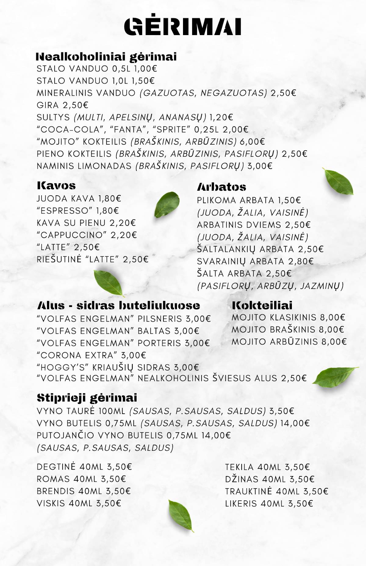 Menu at Yin Yang restaurant, Kėdainiai
