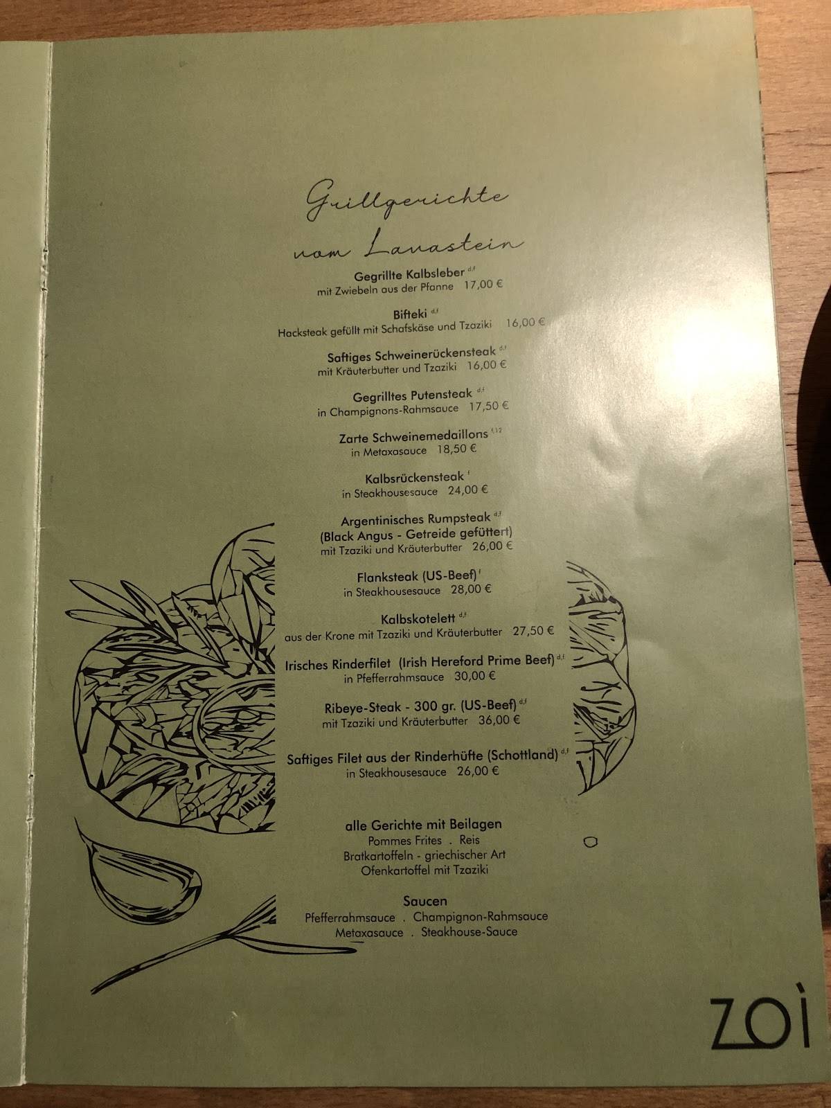 Speisekarte von ZOI - Griechische Taverne restaurant, Saarlouis