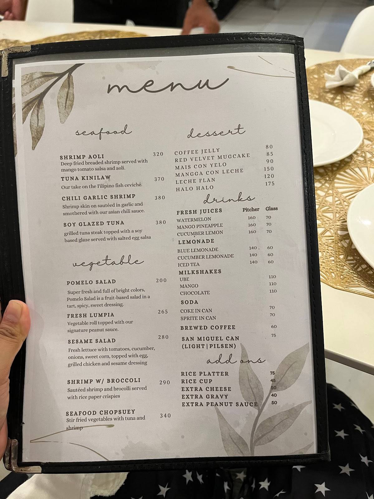Menu at Zackie’s Restaurant, Cabadbaran City