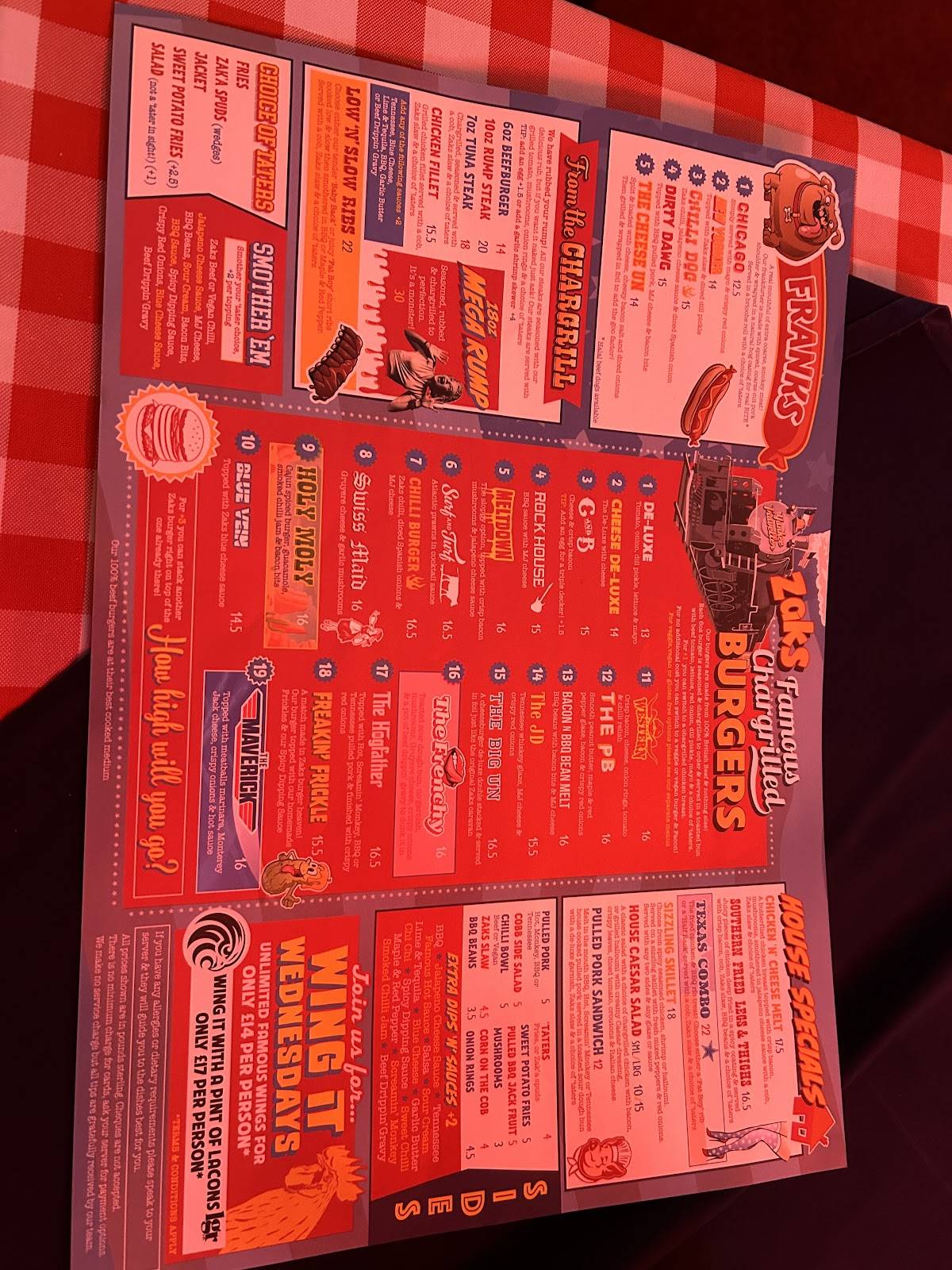 Menu at Zaks Yankee Traveller restaurant, Great Yarmouth