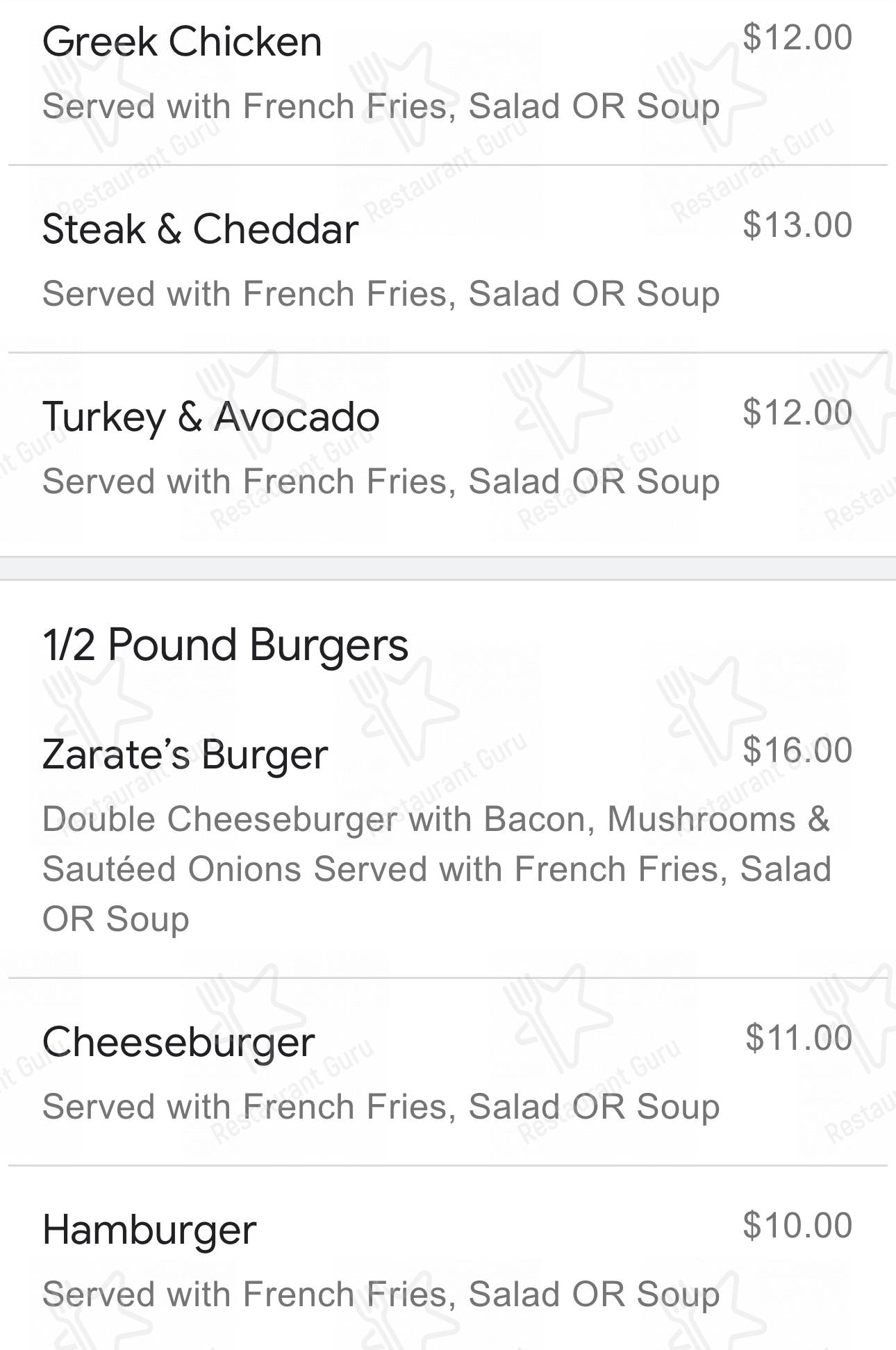 Menu at Zarates Family Restaurant, Englewood