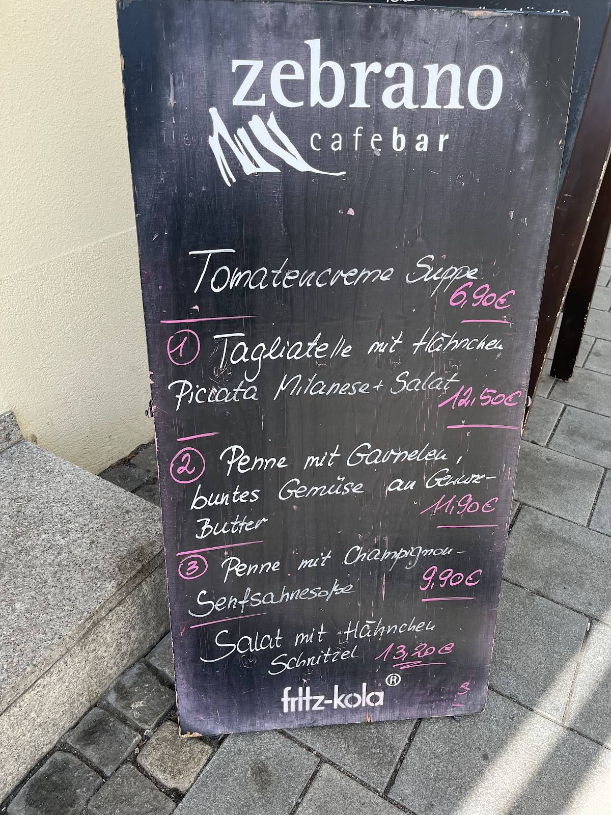 Speisekarte von Café-Bar Zebrano, Günzburg