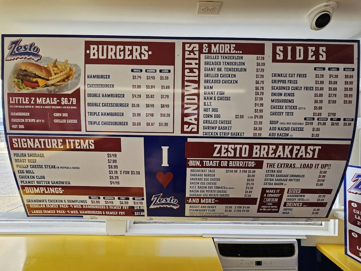 Menu at Zesto on Franklin fast food, Evansville, 102 W Franklin St