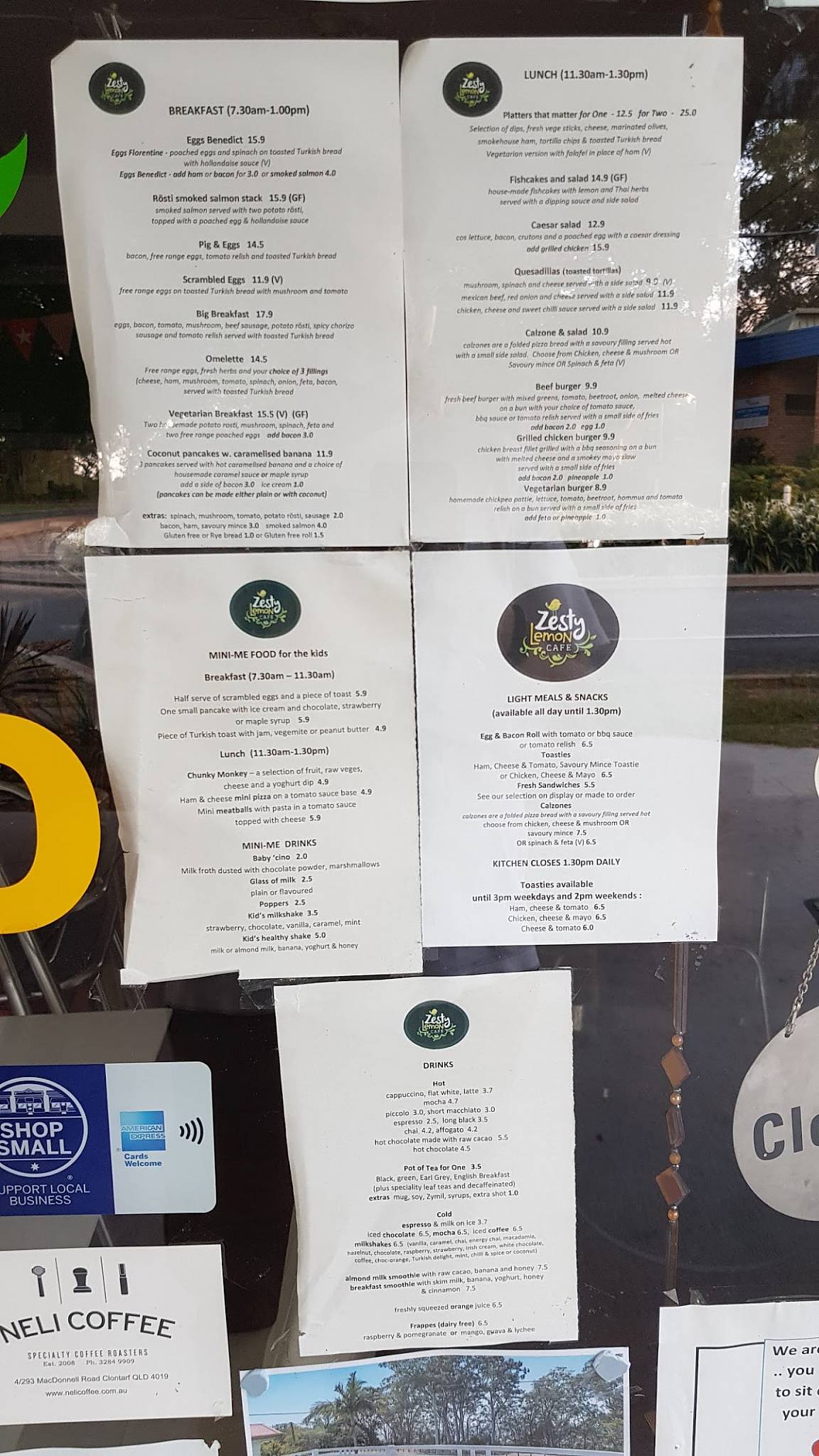 Menu at Zesty Lemon Cafe, Deception Bay