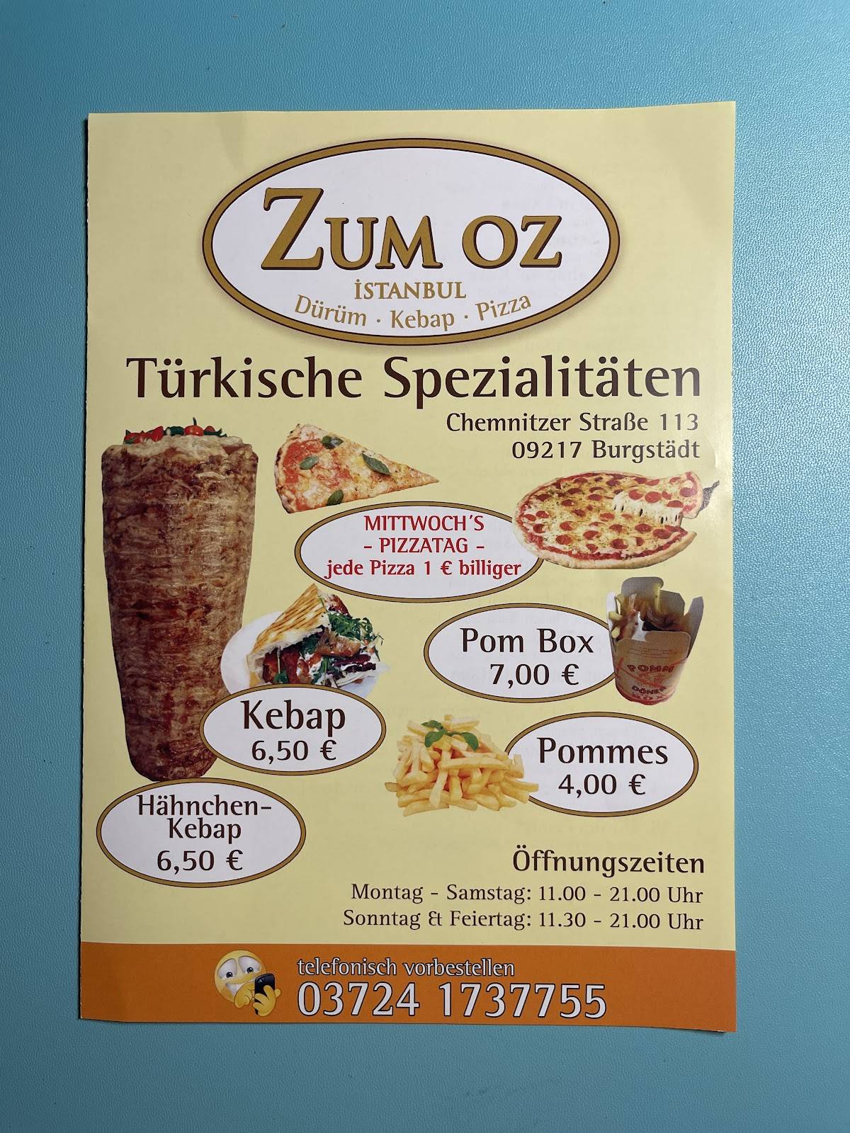 Speisekarte von Zum Oz restaurant, Burgstädt