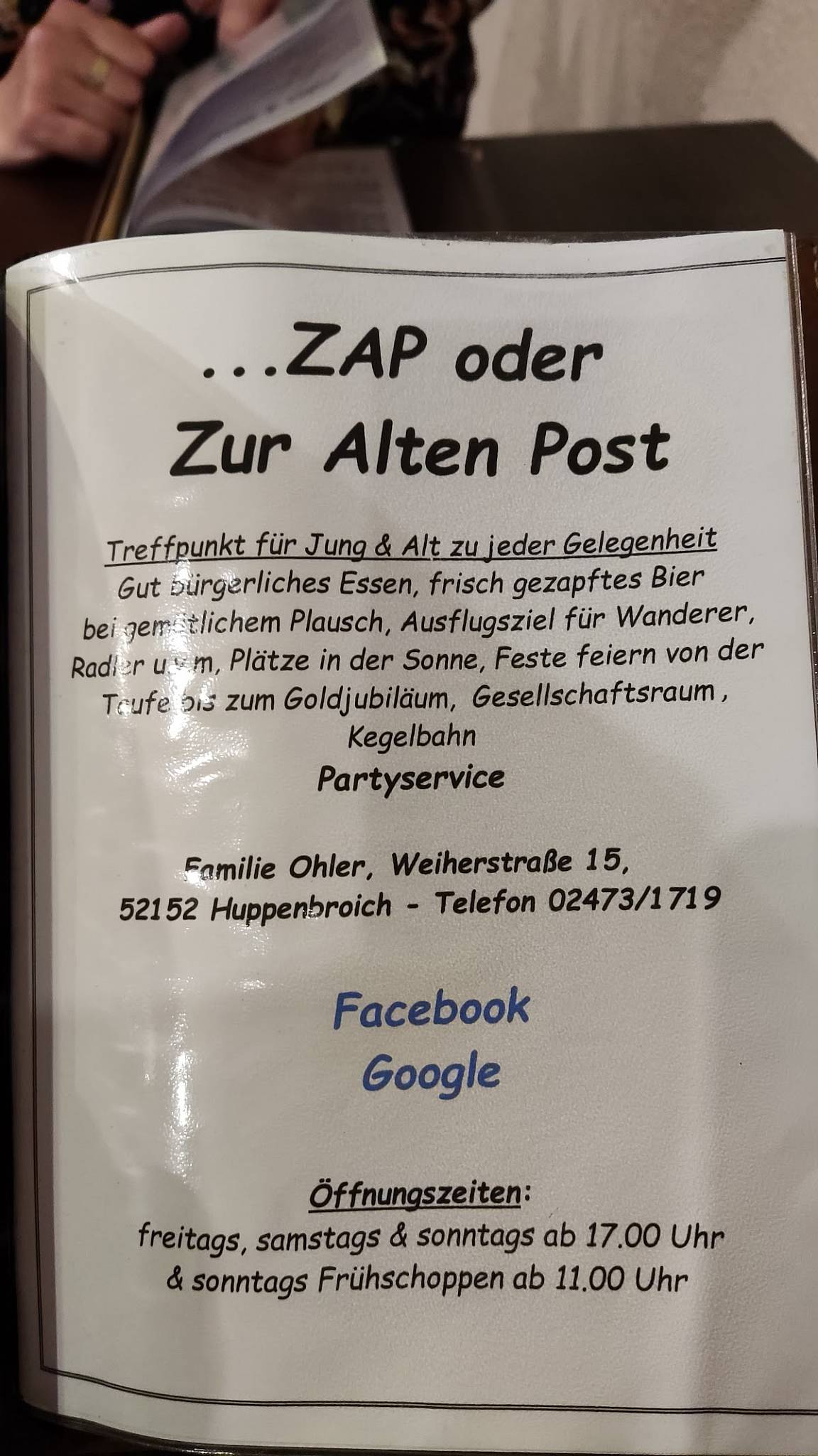 Speisekarte von Gaststätte Zur Alten Post restaurant, Simmerath