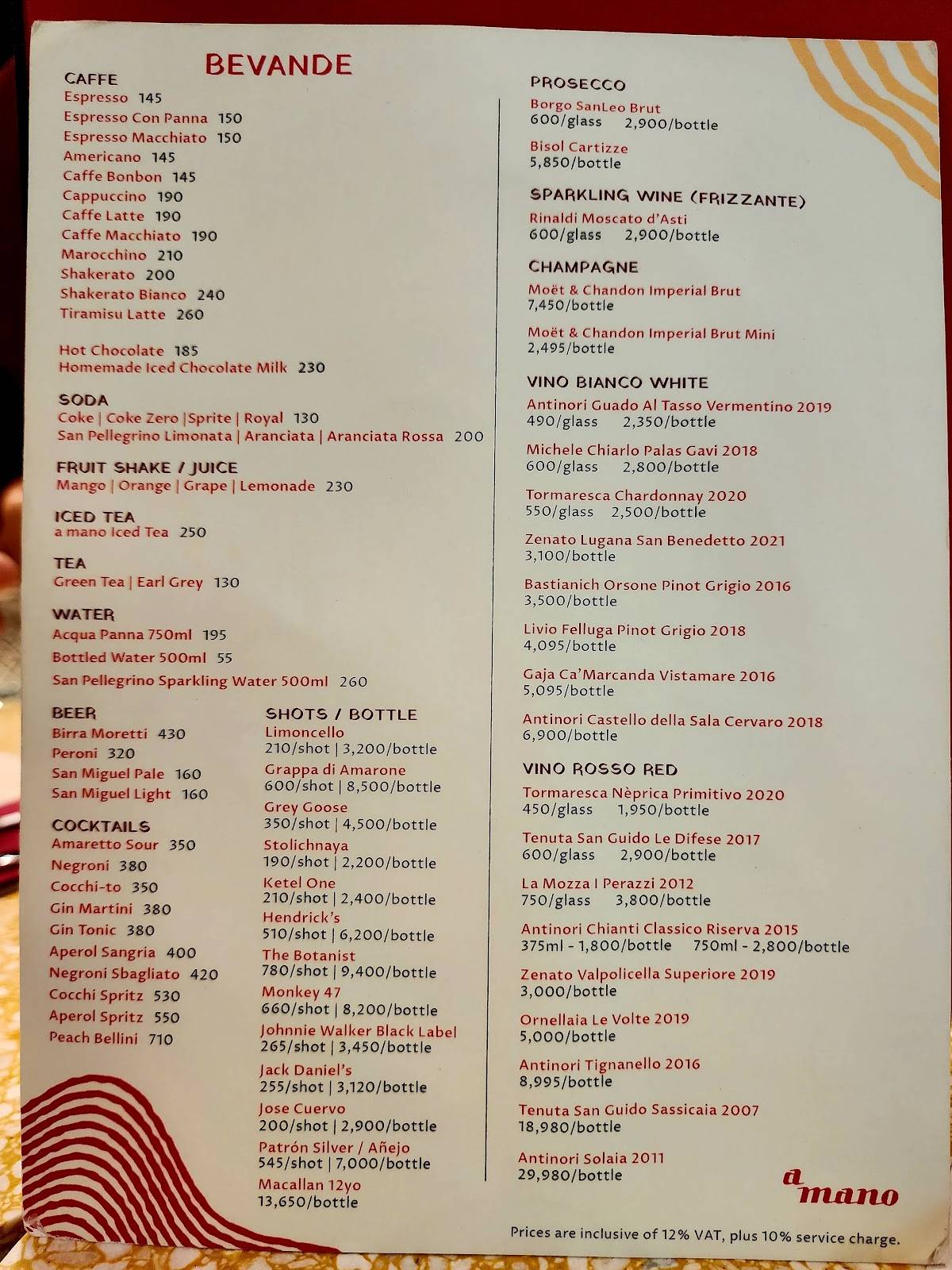 Menu at a mano BGC restaurant, Taguig