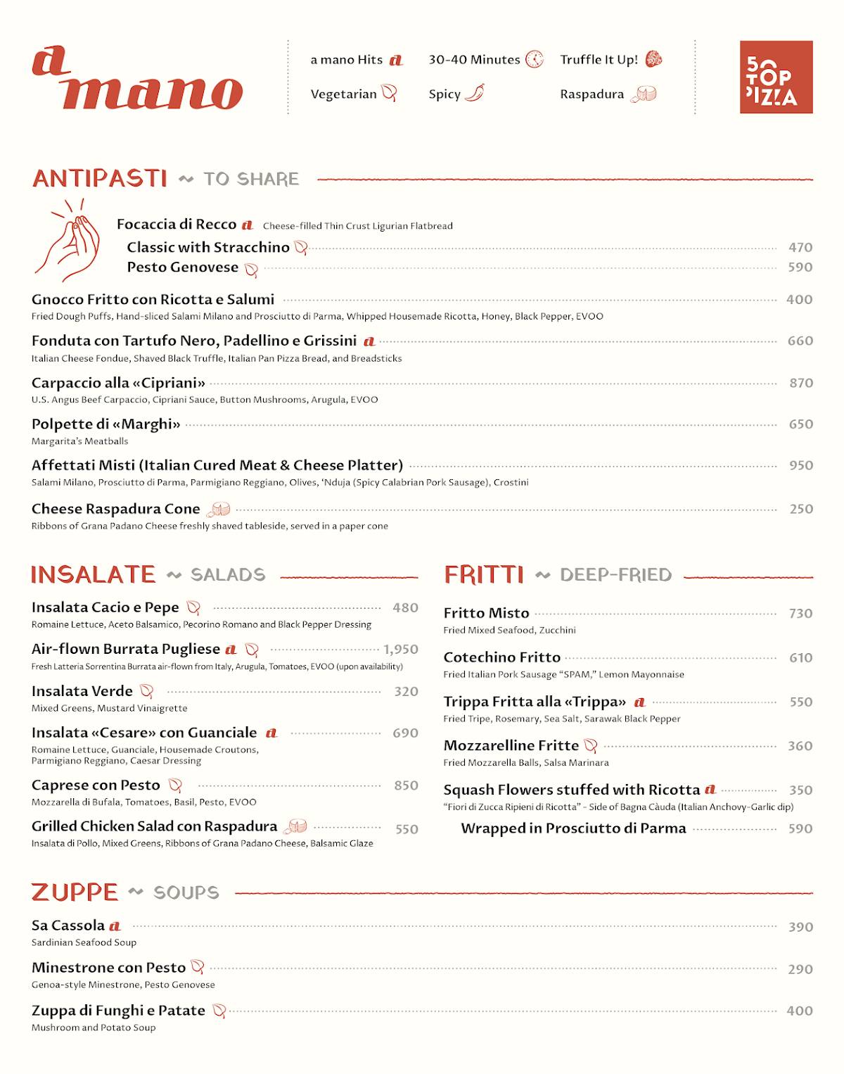 Menu at a mano BGC restaurant, Taguig