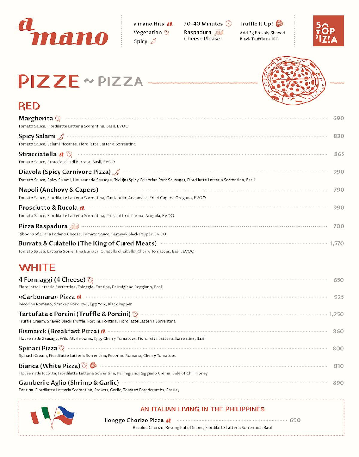 Menu at a mano BGC restaurant, Taguig