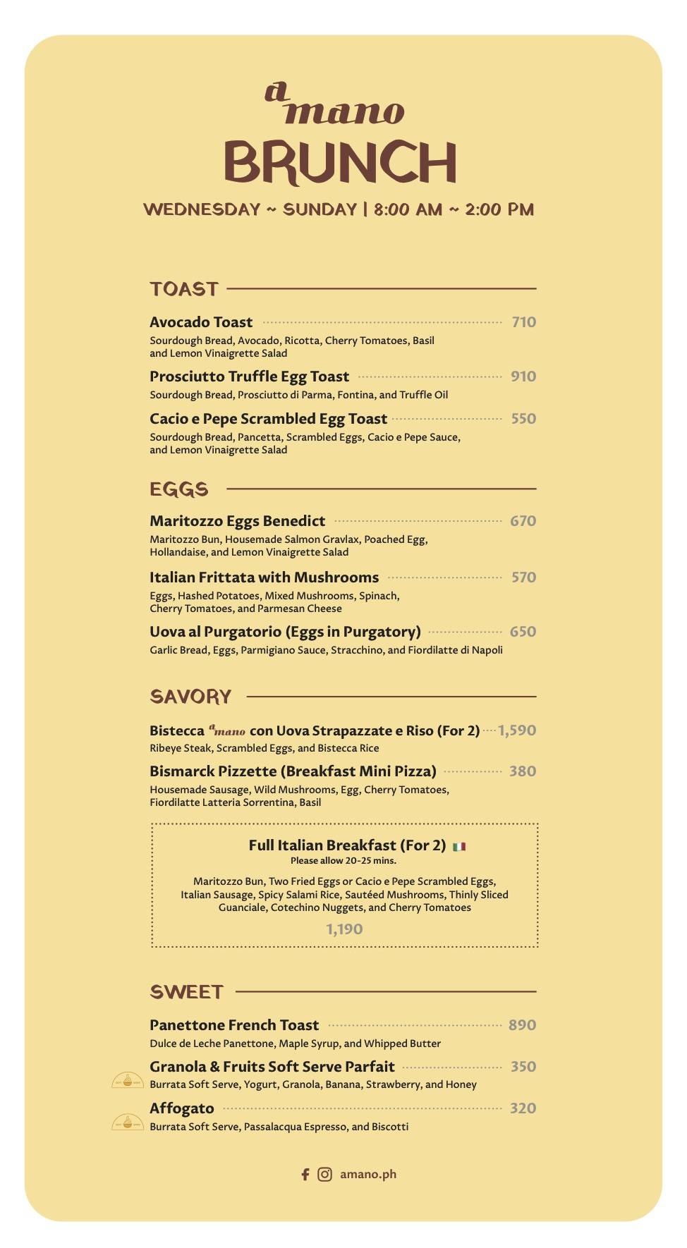 Menu at a mano BGC restaurant, Taguig