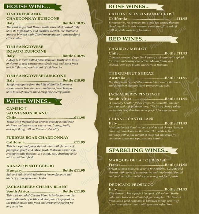 Menu at The Beech Tree pub & bar, High Wycombe