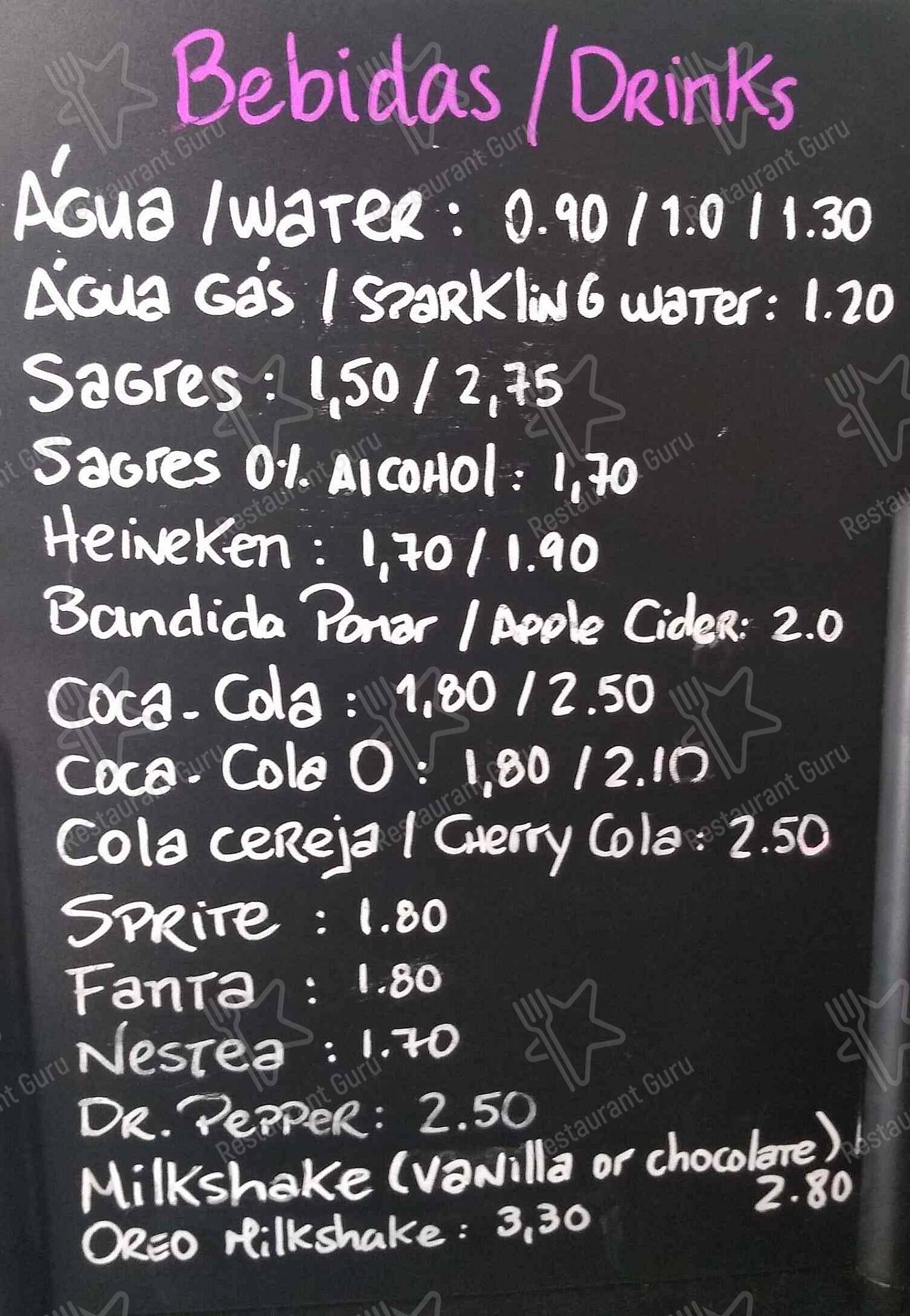 Menu at Candela restaurant, Lisbon