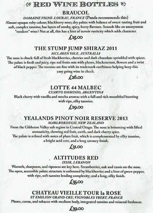 Menu at Panda & Sons pub & bar, Edinburgh
