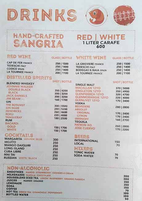 Menu at Burnt Edges by Shrimp Bucket Glorietta pub & bar, Makati, Top ...