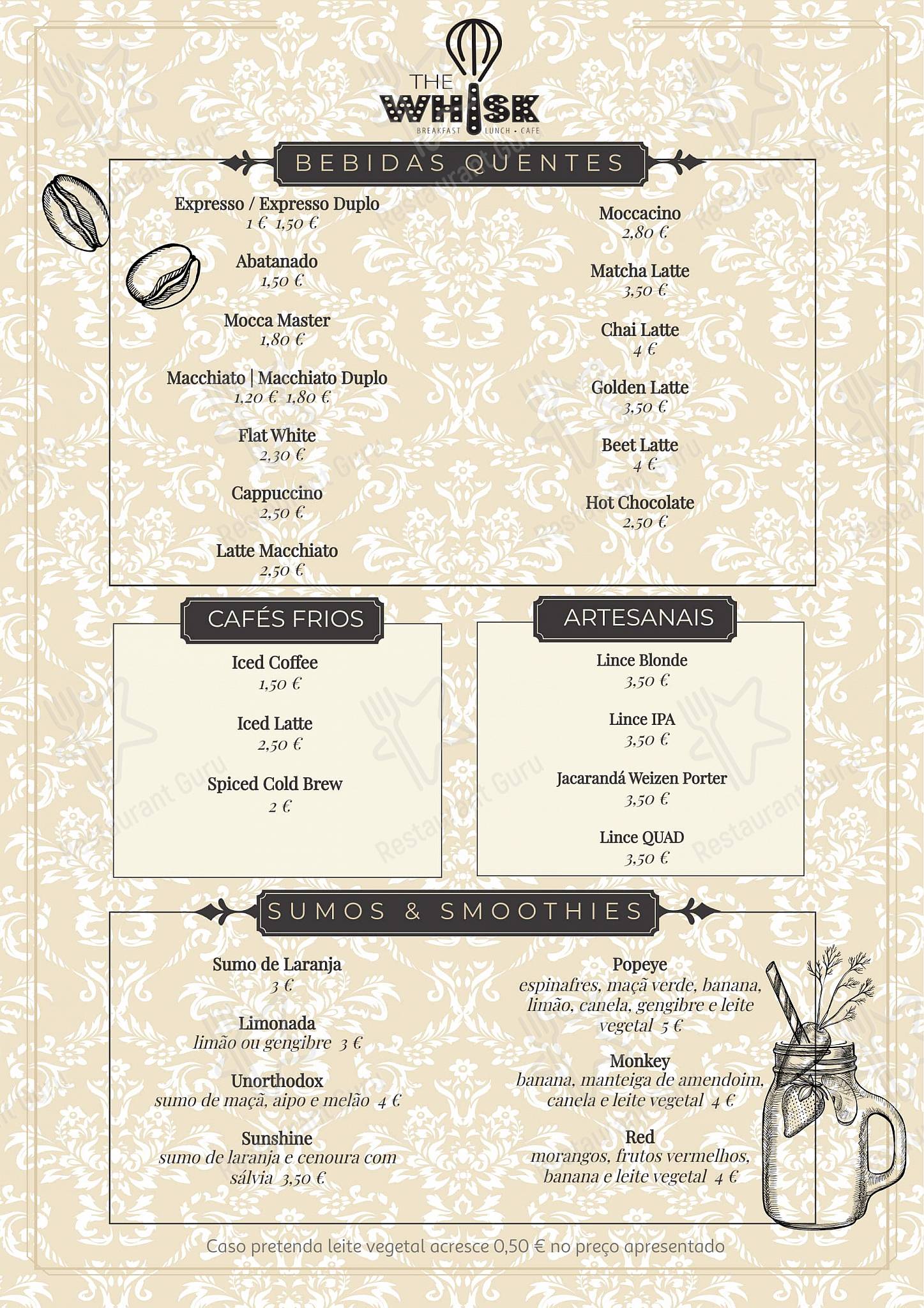 Menu at The Whisk Cafe, Lisbon