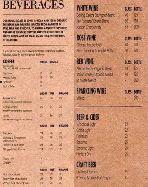 Menu at Woolworths Cafe, Cape Town, Cape Town International Airport