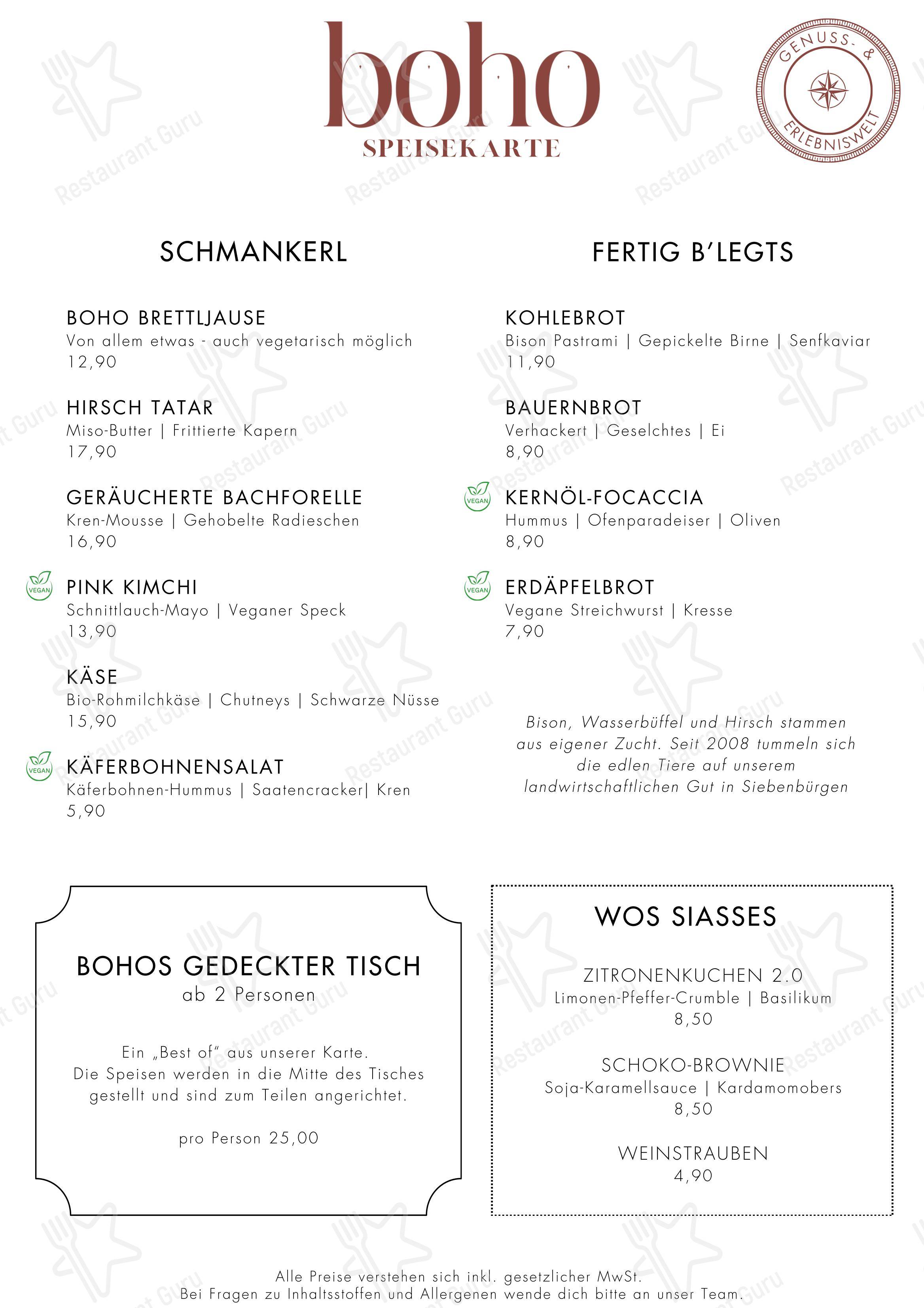 Speisekarte von boho.buschenschank restaurant, Österreich