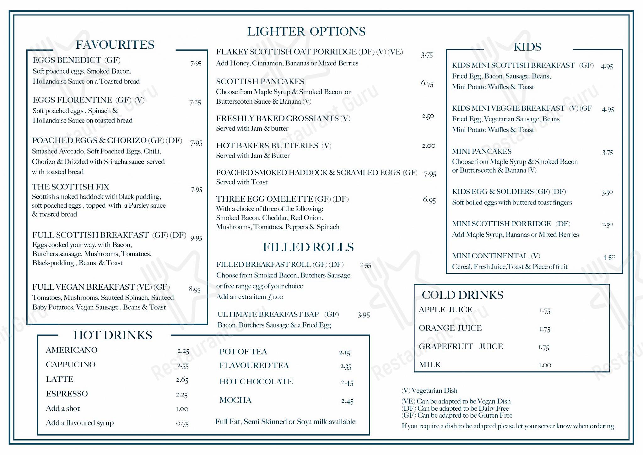 Menu at Cornkist restaurant, Ellon