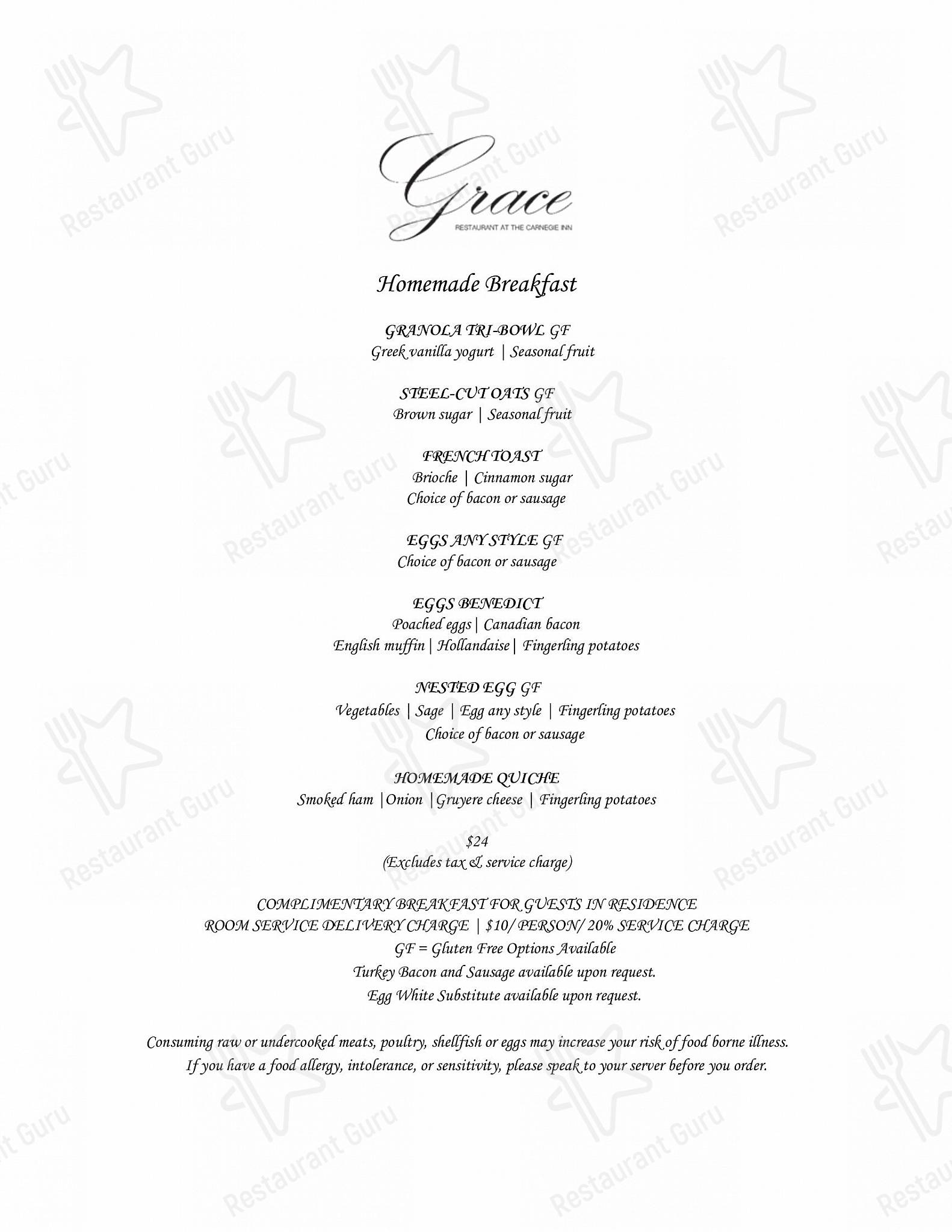 Menu at Grace Restaurant, State College