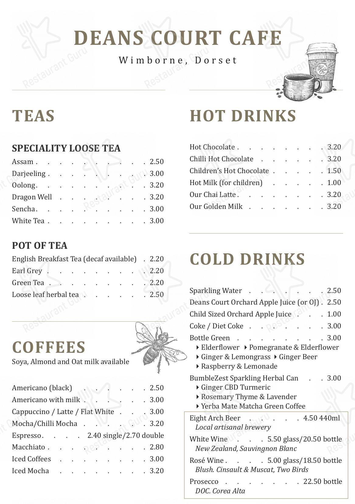 Menu at Deans Court Courtyard Cafe, Wimborne Minster