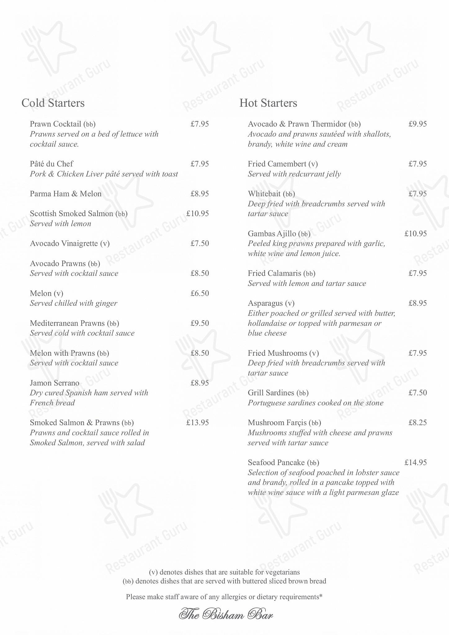 Menu at The Bull Inn Bisham pub & bar, Marlow