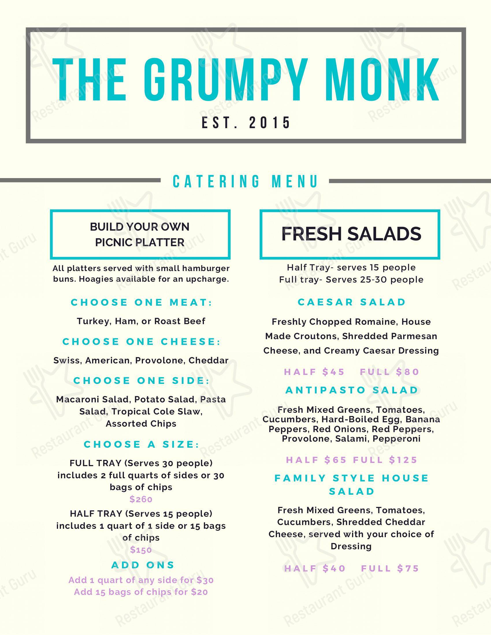 Menu at The Grumpy Monk Broadway restaurant, Myrtle Beach