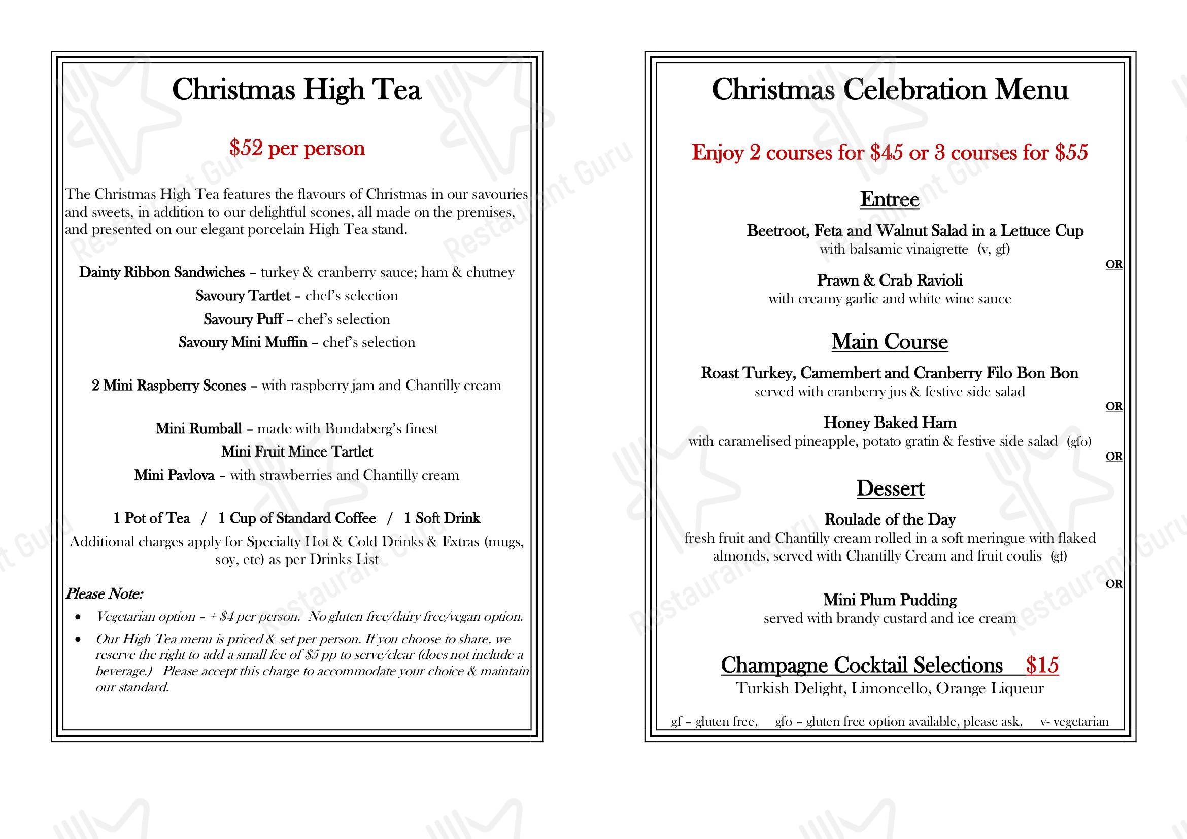 Menu at Room with Roses cafe, Brisbane City, Gallery Level