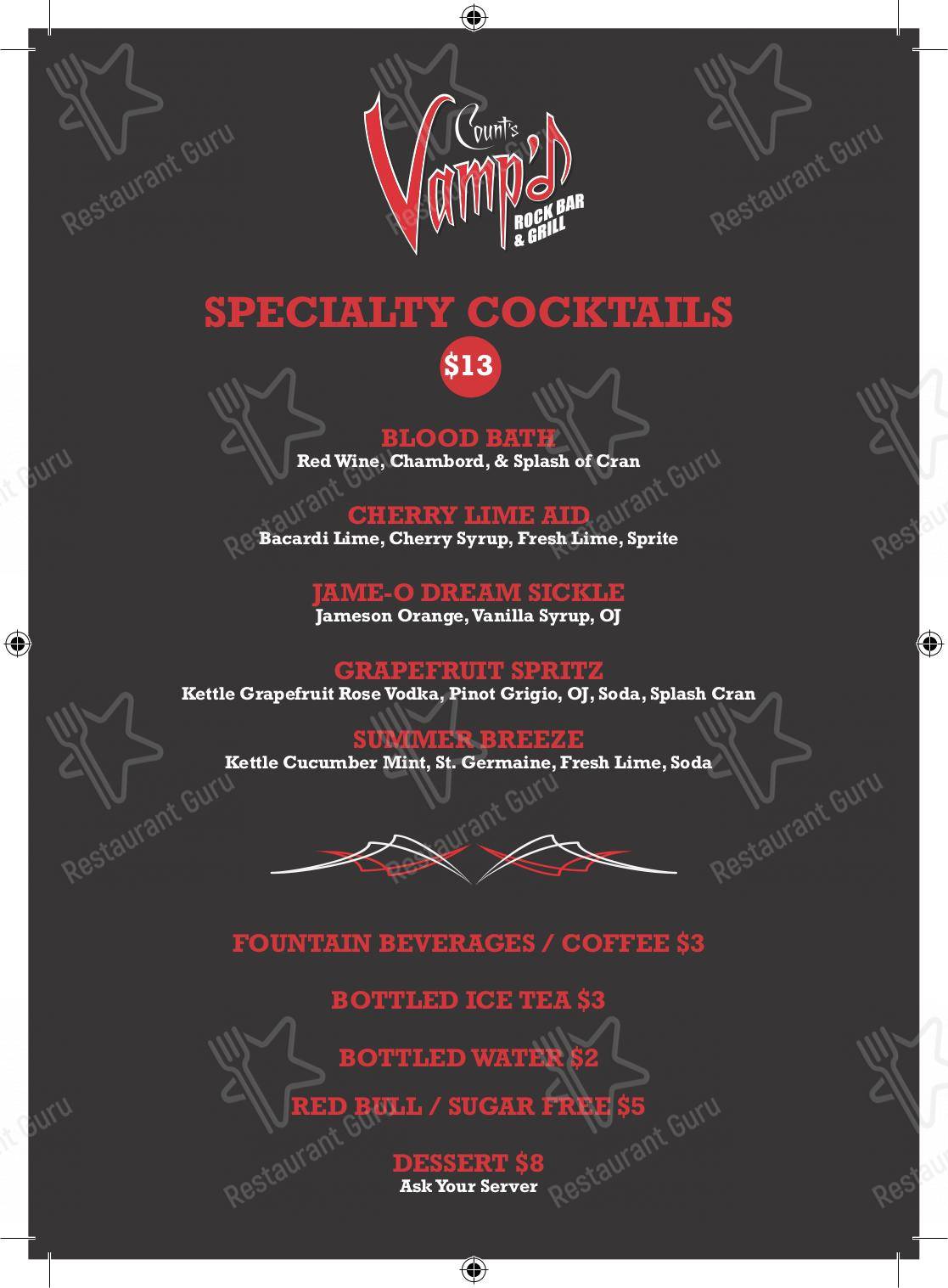 Menu at Count's Vamp'd Rock Bar & Grill, Las Vegas