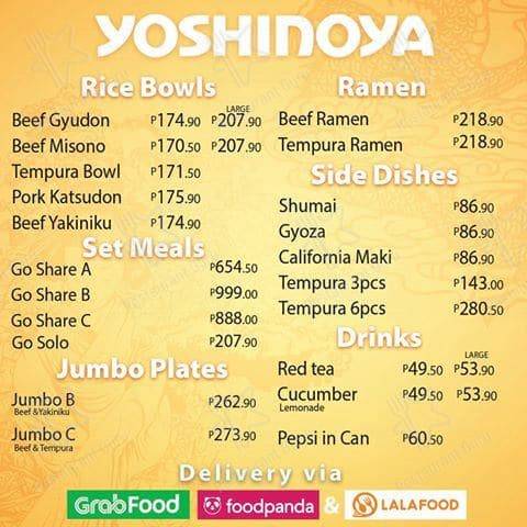 Menu at Yoshinoya SM City North EDSA restaurant, Quezon City, North ...