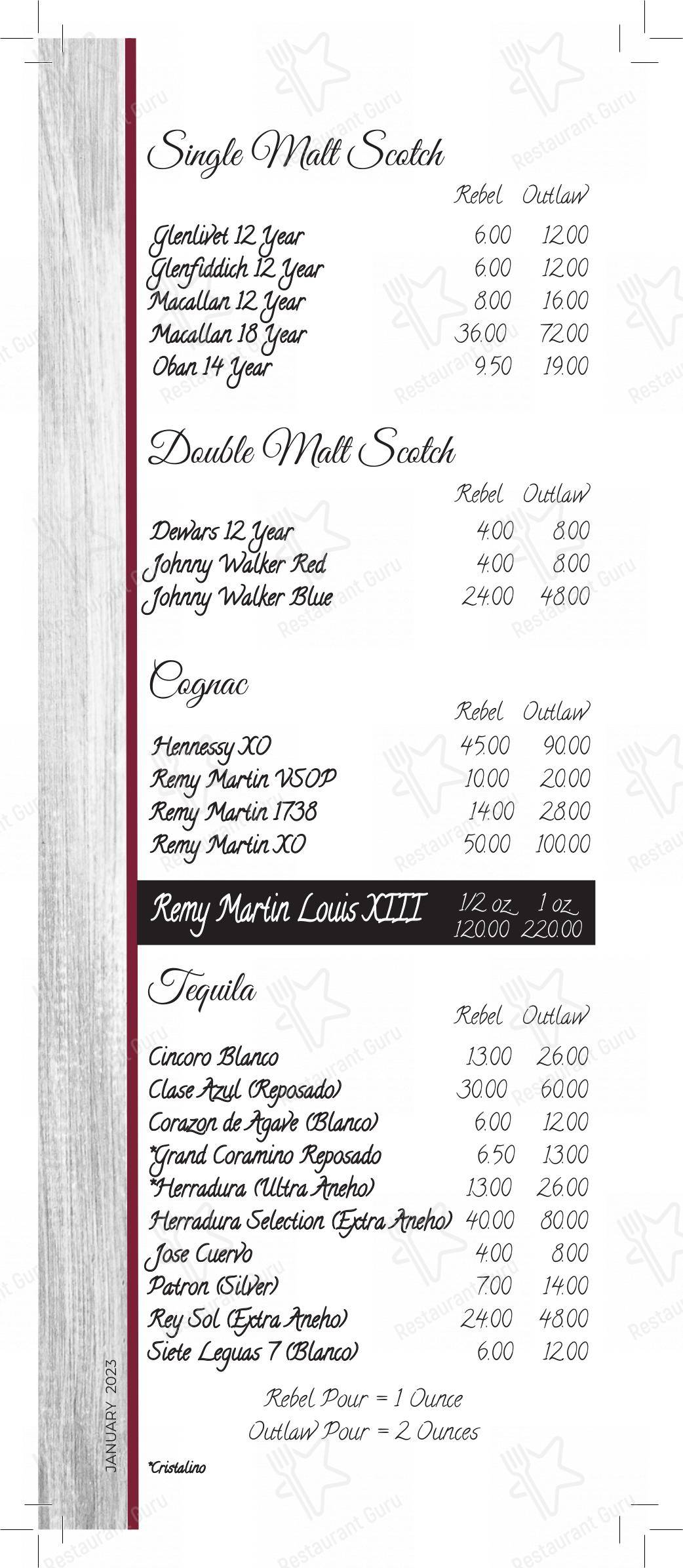 Menu at General Denver Hotel restaurant, Wilmington