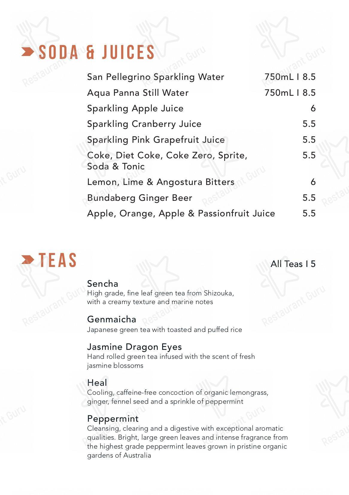 Carta de Raw Bar, Bondi