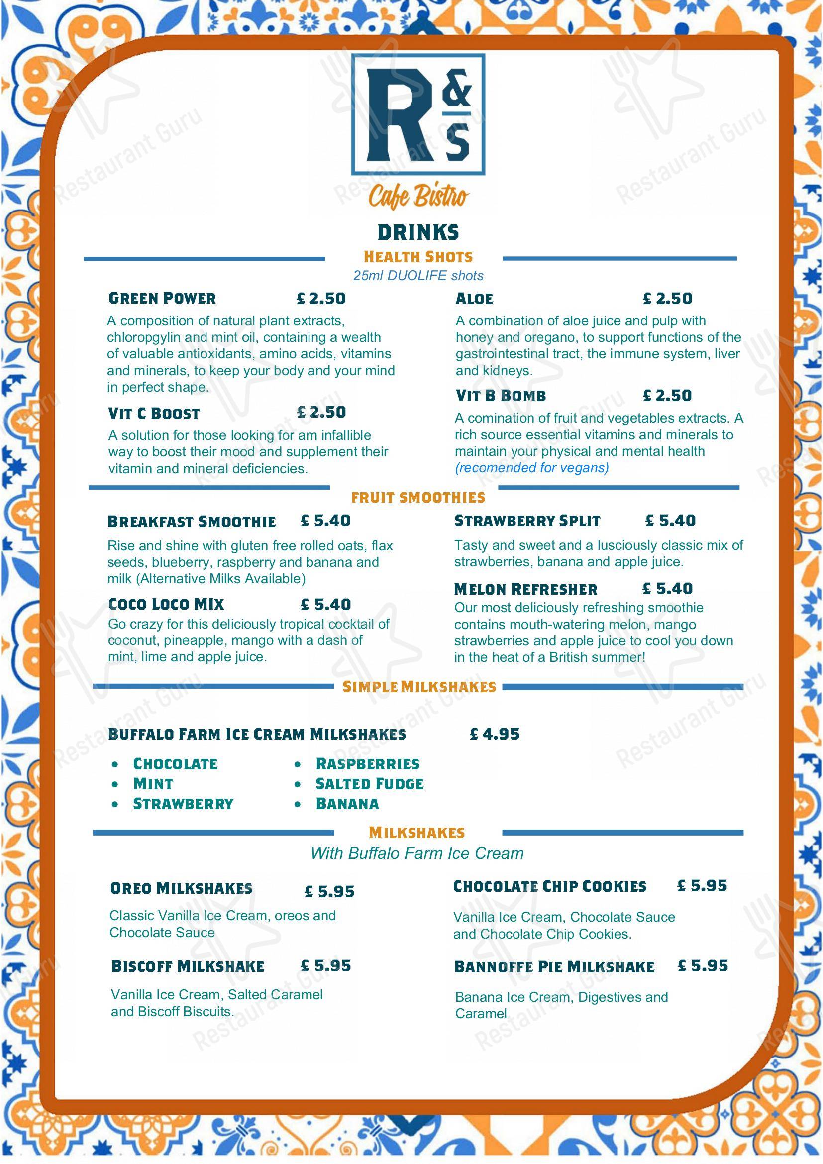 Menu at R&S Cafe Bistro, Kirkcaldy
