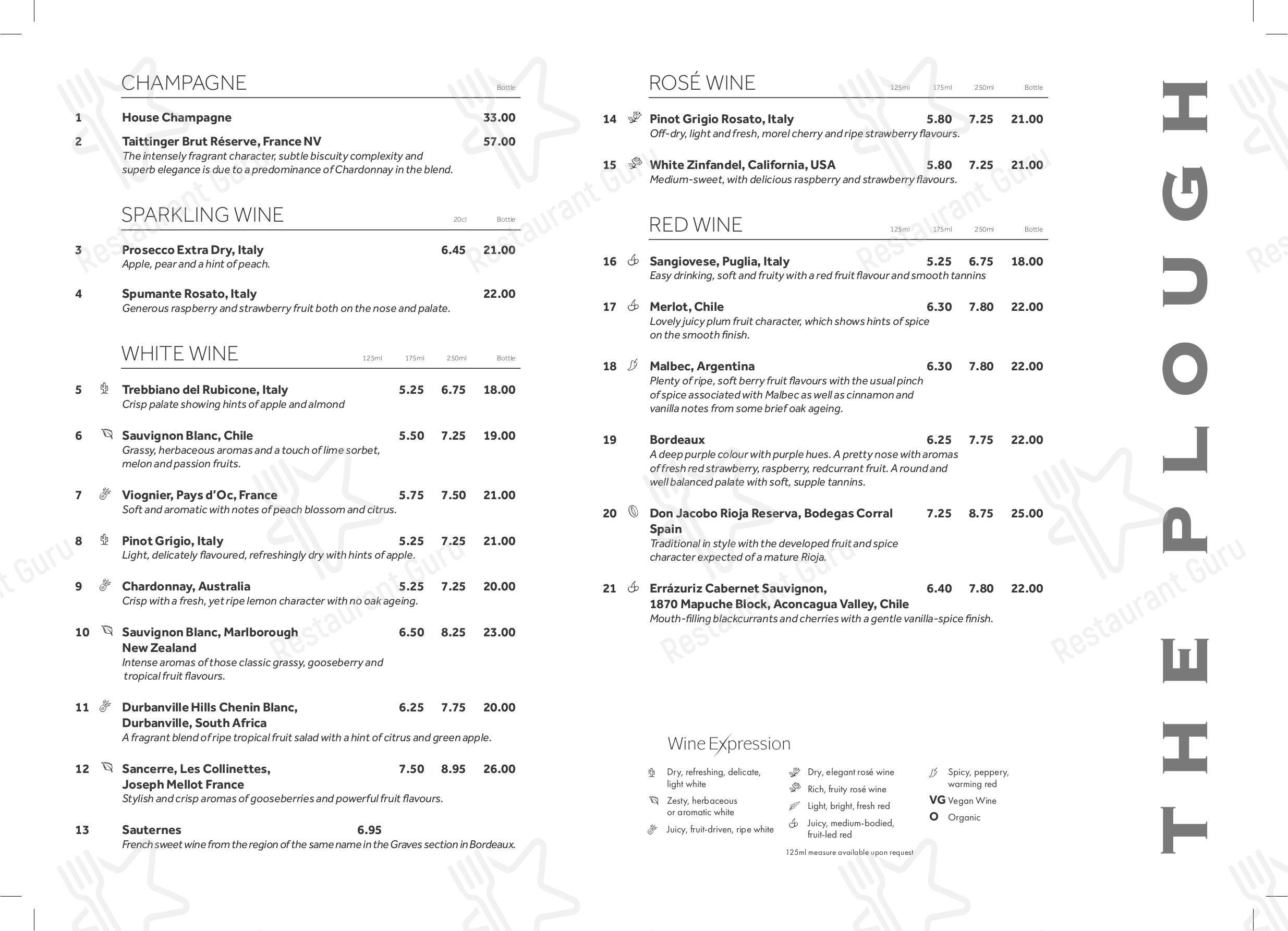Menu at The Plough pub & bar, Great Bentley
