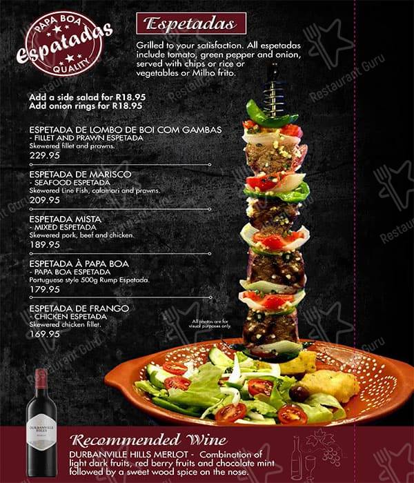 Menu at PapaBoa Benoni restaurant, Benoni