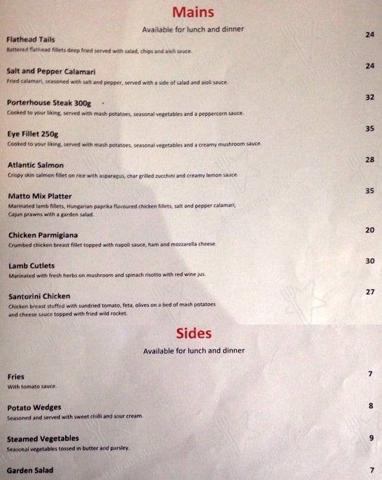 Menu at Cafe Matto, Heidelberg