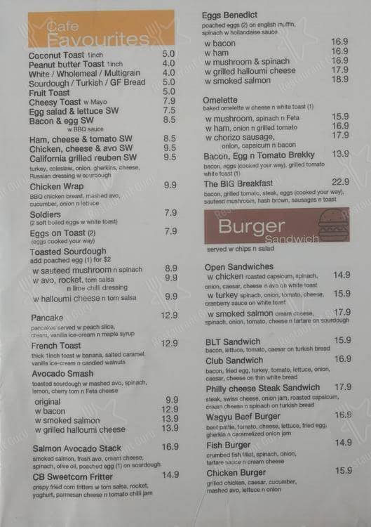 Menu at Chatterbox Cafe, Toowong