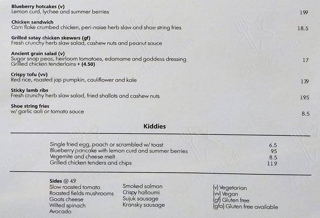 Menu at Crowded House restaurant, Williamstown