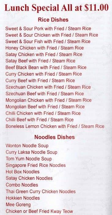 Menu at Secret Harbour Chinese Restaurant, Secret Harbour