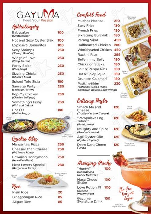 Carta del pub y bar Gayuma, Makati