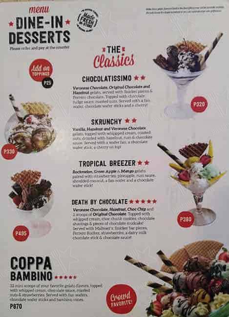 Menu at Gelatissimo Cafe Streetscape, Cebu City, Streetscape Cebu
