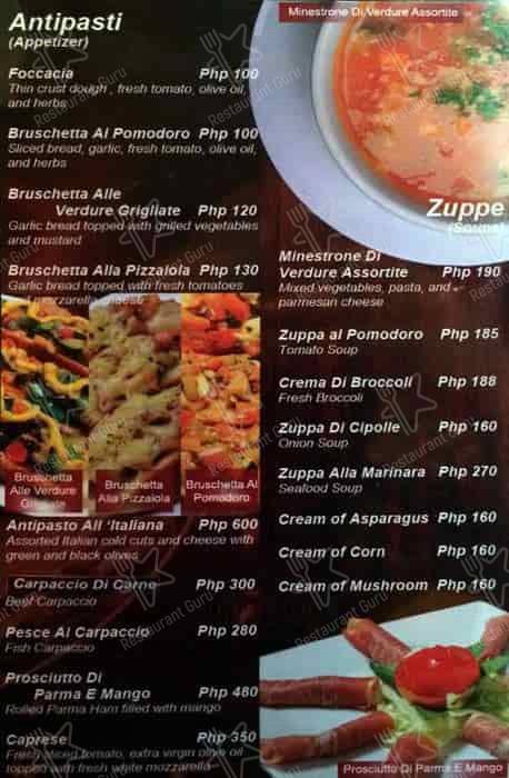 Menu at La Tegola restaurant, Cebu City, ayala center cebu