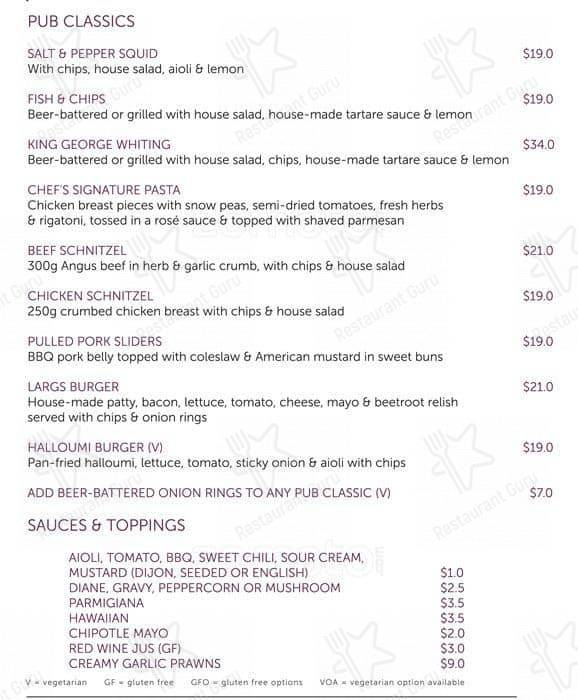 Menu at Largs Pier Hotel pub & bar, Largs Bay