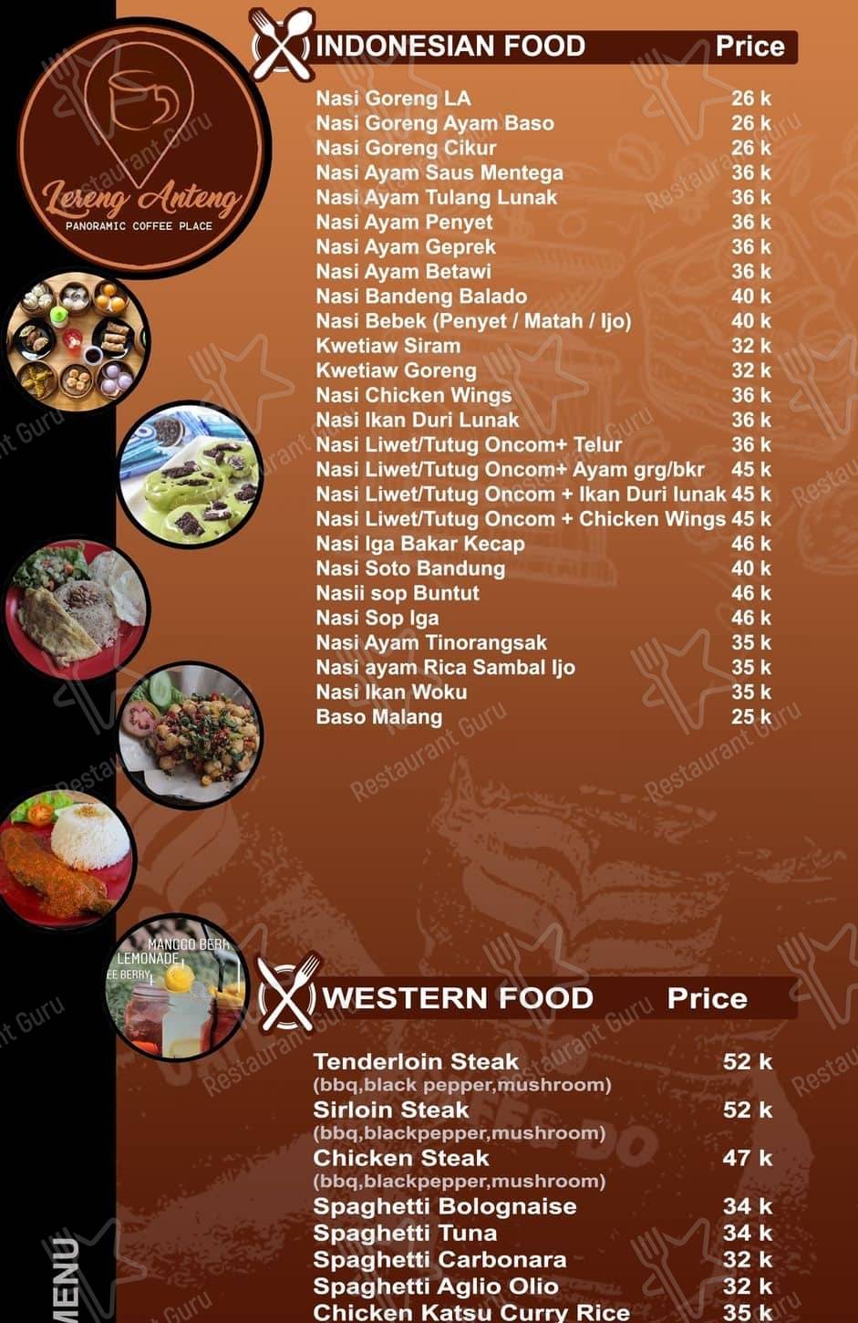 Menu at Lereng Kopi cafe, Bandung