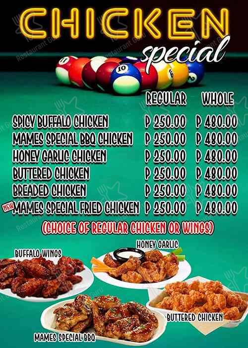Menu at Mames Billiard Station pub & bar, Quezon City