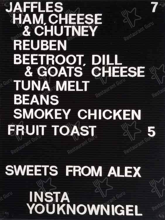 Menu at Nigel cafe, Camberwell
