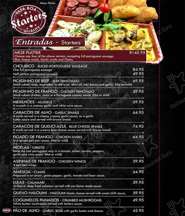Menu at PapaBoa Benoni restaurant, Benoni
