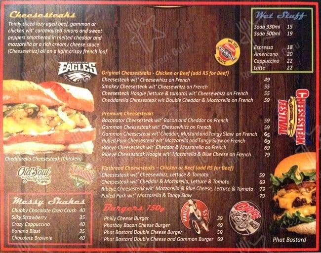 Menu at Philly Cheesesteak Co restaurant, Johannesburg, Junction