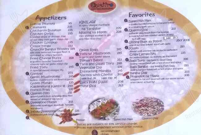 Menu at Quattro Grill Bar and Restaurant, Quezon City