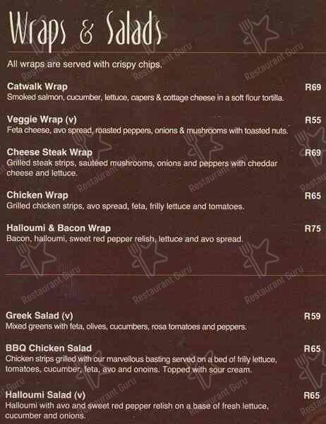 Menu at Cicada restaurant, Nelspruit