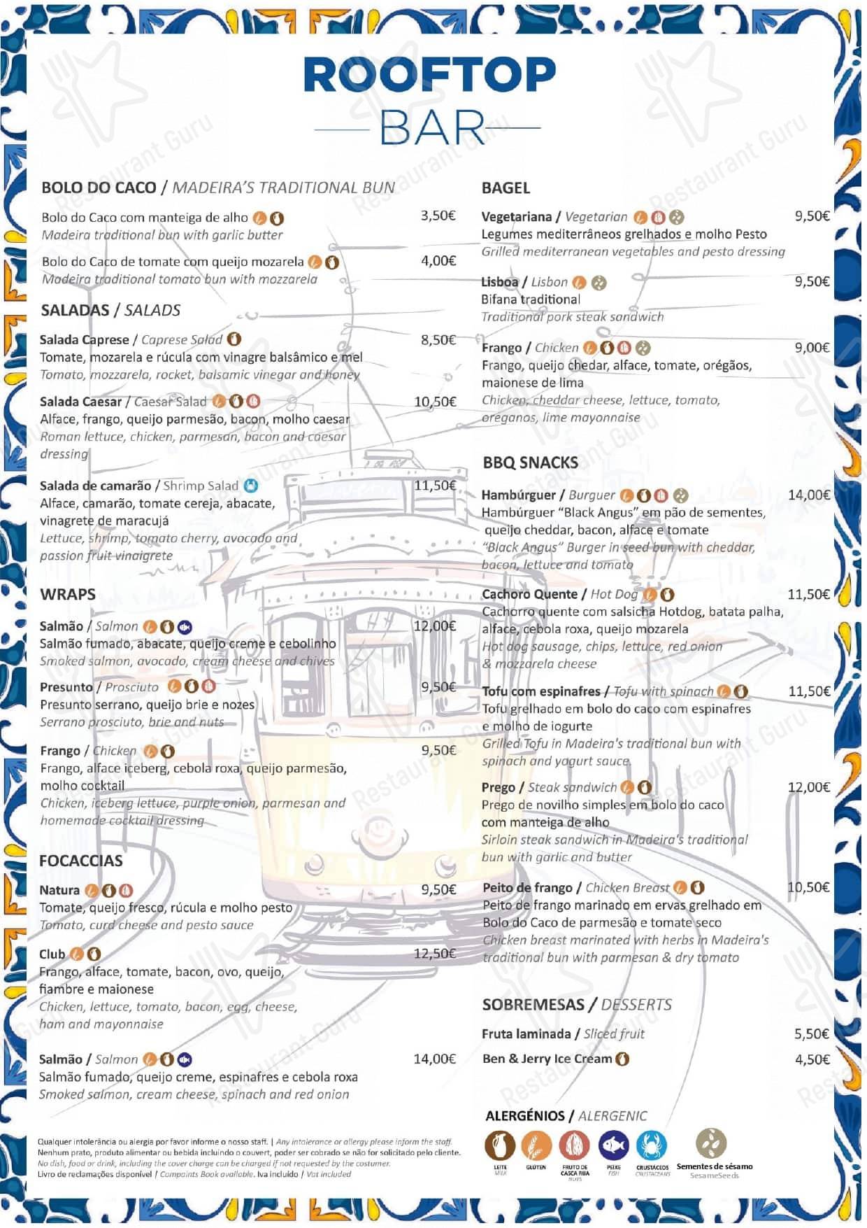 Menu at Rooftop Bar & Pool, Lisbon